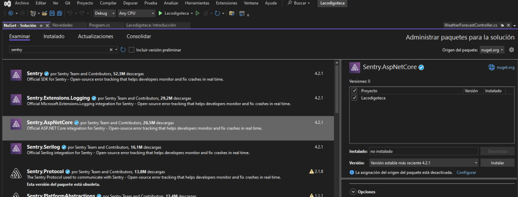 Instalar Sentry en NET Core Lacodigoteca.com